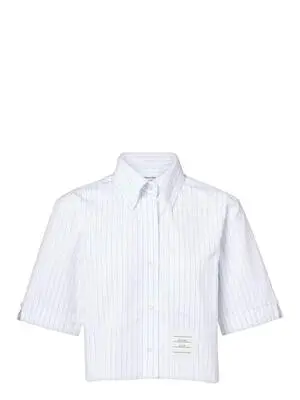 Thom Browne Pinstriped Cropped Poplin Shirt - White