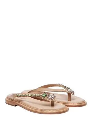 Simone Rocha Embellished Leather Thong Sandals Beige