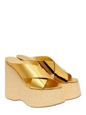 Paris Texas Mara Metallic Leather Wedge Mules - Gold