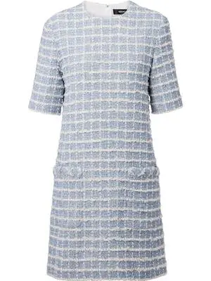Versace Checked Cotton-blend Tweed Minidress - Blue