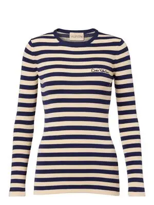 Valentino Garavani Striped Ribbed Knit Cotton Sweater - Multicoloured