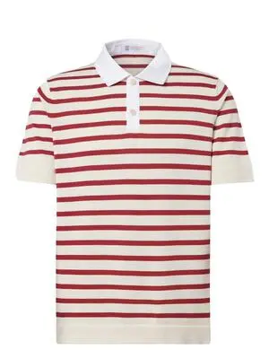 Brunello Cucinelli Striped Cotton Polo Shirt - Red