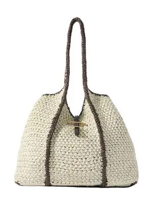 TOD'S T Timeless Large Leather-trimmed Crocheted Raffia Tote