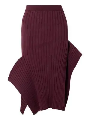 Stella McCartney Asymmetric Ribbed Organic Cotton Midi Skirt - Burgundy