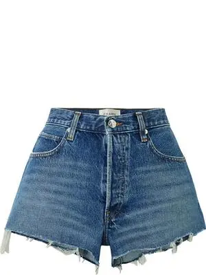 FRAME The Hang Distressed Denim Shorts - Blue