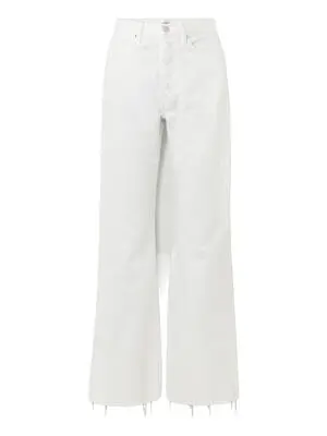 FRAME The Lax Distressed Mid-rise Flared Jeans - White