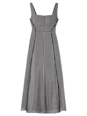 LA LIGNE Gingham Silk Midi Dress - Black