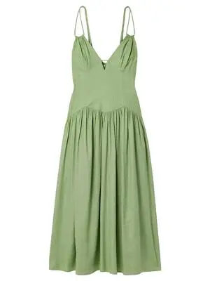 Cult Gaia Darcey Gathered Linen-blend Midi Dress - Green