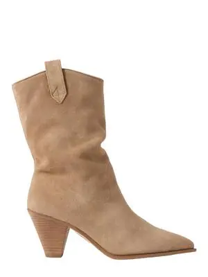 AQUAZZURA Boogie 70 Suede Ankle Boots Tan