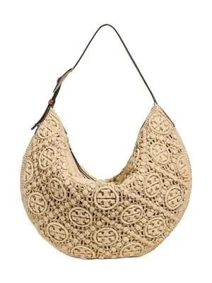 Tory Burch T Monogram Raffia Balloon Bag - Natural