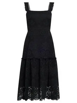 Kobi Halperin Mona Square-neck Lace Midi Dress - Black