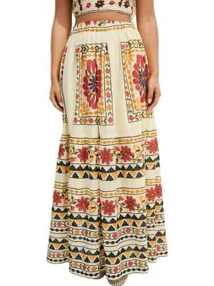 NEXT Floral Cotton Maxi Skirt - Neutral Multi