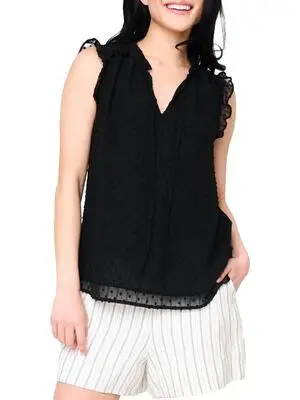 GIBSONLOOK Clip Dot Ruffle Accent Top - Black