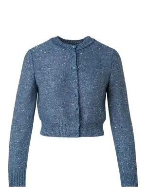 Akris Sequin Knit Button-Front Cardigan Granite Blue