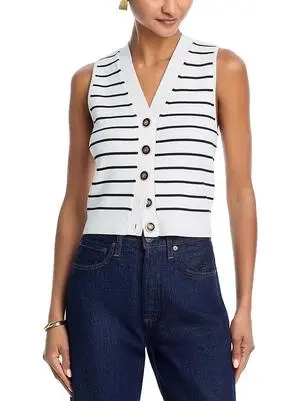 Aqua Striped Knit Vest - White/navy