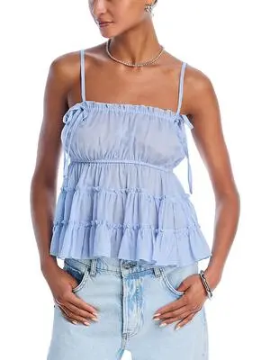 Aqua Gathered Tank Top Blue