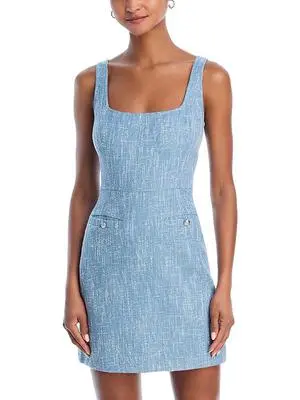 Aqua Tweed Mini Sheath Dress - Blue/white