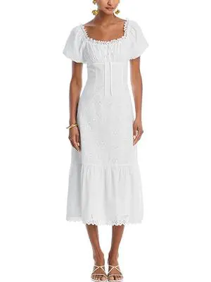 Aqua Eyelet Midi Dress - White