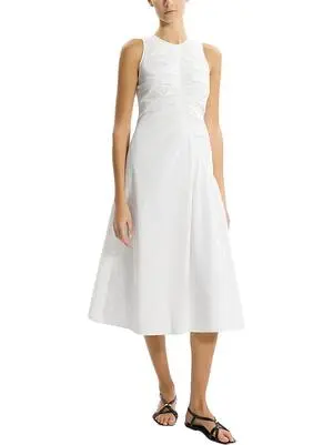 Theory Ruched Sleeveless Midi Dress - White