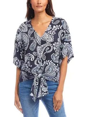 Karen Kane Flutter Sleeve Tie Front Top - Paisley