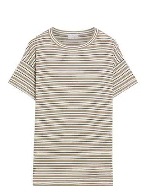 Brunello Cucinelli Striped Wool And Cashmere-blend T-shirt - Beige