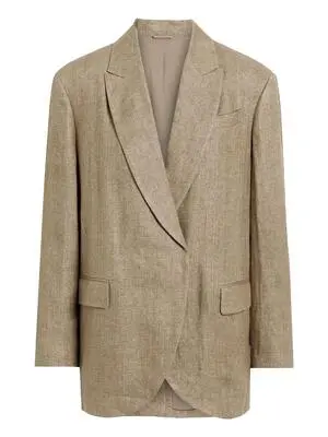 Brunello Cucinelli Metallic Linen-blend Twill Blazer - Taupe