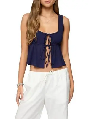 EDIKTED Alesia Tie Front Crop Tank - Navy