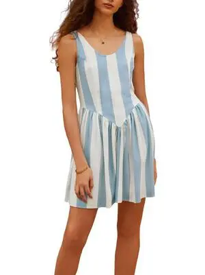 NEXT Stripe Linen Blend Sleeveless Fit & Flare Mini Dress - White