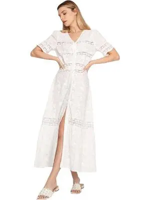 BELLE & BLOOM Lace Trim Midi Dress - White