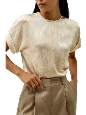 Lilysilk Printed Pearl Satin Silk T-Shirt Top Grain