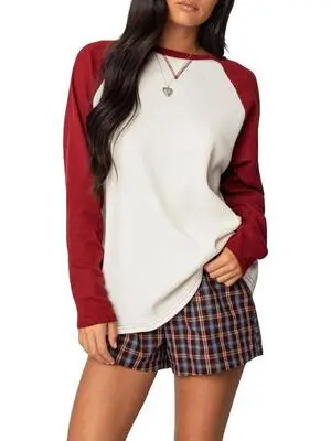 EDIKTED Oversized Waffle Stitch Pullover - Burgundy