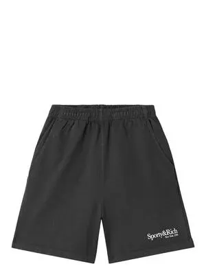 SPORTY & RICH Printed Cotton-jersey Shorts - Black