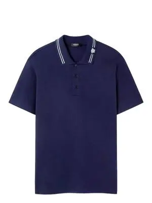 Versace Embroidered Cotton Polo Shirt - Blue