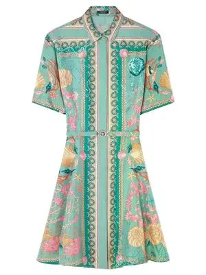 Versace Printed Mini Shirt Dress - Green