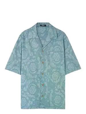 Versace Barocco-print Short-sleeve Shirt - Blue