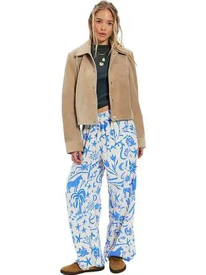 Free People Day's End Linen Printed Pull-on Pants - Peri Combo