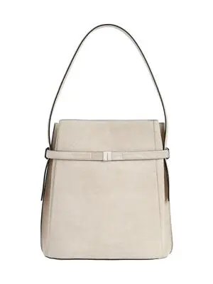 TOTEME Belted Suede Bucket Bag - Pearl