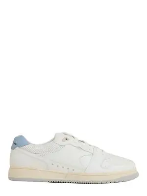 REISS Astor Leather Low Top Trainers Off White/soft Blue