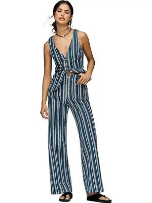 Maeve The Colette Striped Wide-leg Pants - Navy & White