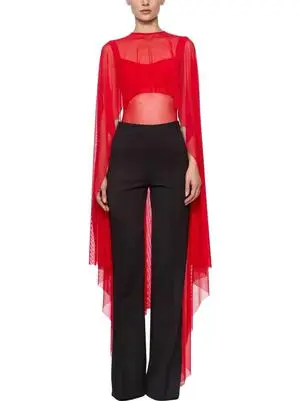 ATU BODY COUTURE Semi-sheer Bodysuit With Detachable Cape - Red
