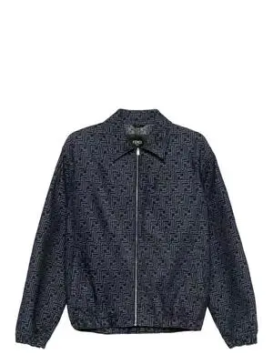 Fendi Ff-jacquard Denim Bomber Jacket - Blue