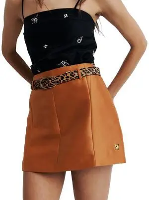 ROMY Mini Skirt With Floral Embroidery - Amber