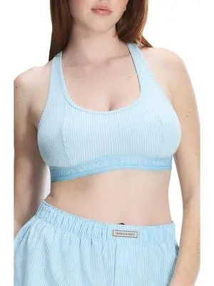 SAVAGE X FENTY Stretch Cotton Essentials Bralette - Beachy Blue Line By Line Print