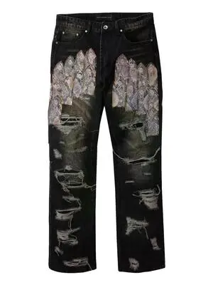 WHO DECIDES WAR BY EV BRAVADO Patched Arch Jeans - Black