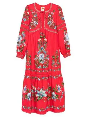 Farm Rio Sweet Bloom Bouquet-print Dress - Red