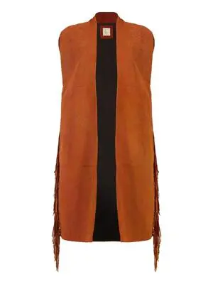 PAULA Embroidered Suede Gilet - Brown