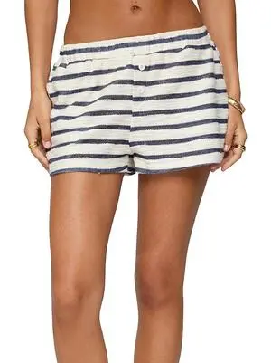 EDIKTED Collins Striped Shorts - Navy/cream