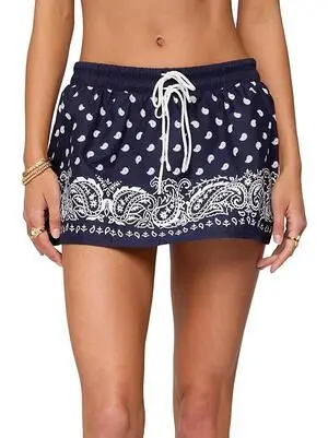 EDIKTED Hidi Bandana Print Mini Skirt - Navy
