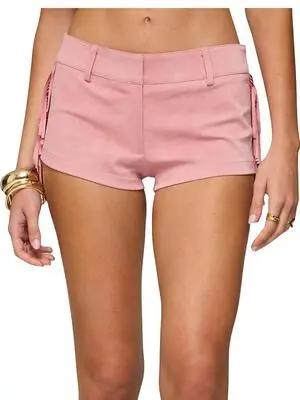EDIKTED Fringe Faux Suede Shorts - Pink