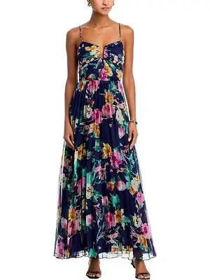 Aqua Watercolor Maxi Dress - Navy Multi